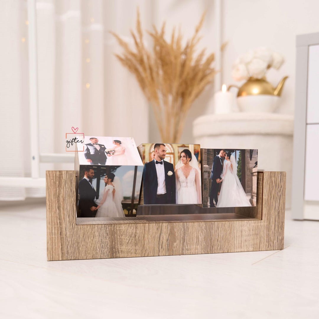 Personalized Photo Cube, Rotating Memory Photo Frame, Wooden Photo Gift ...