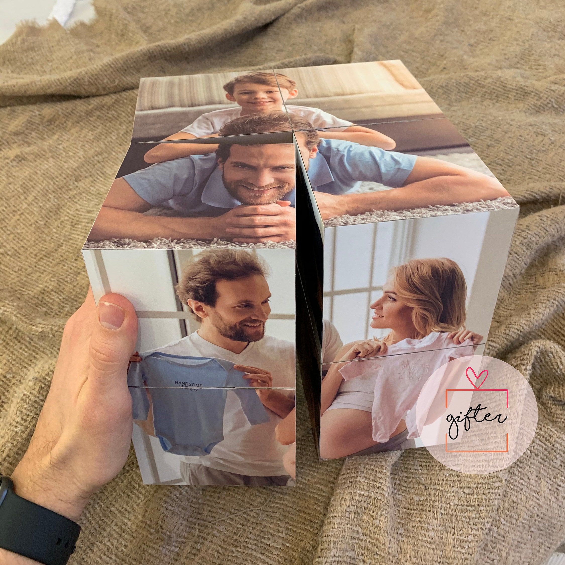 Wooden Memory Box With Photo, Personalized Photo Cube, Wooden Photo Box ...