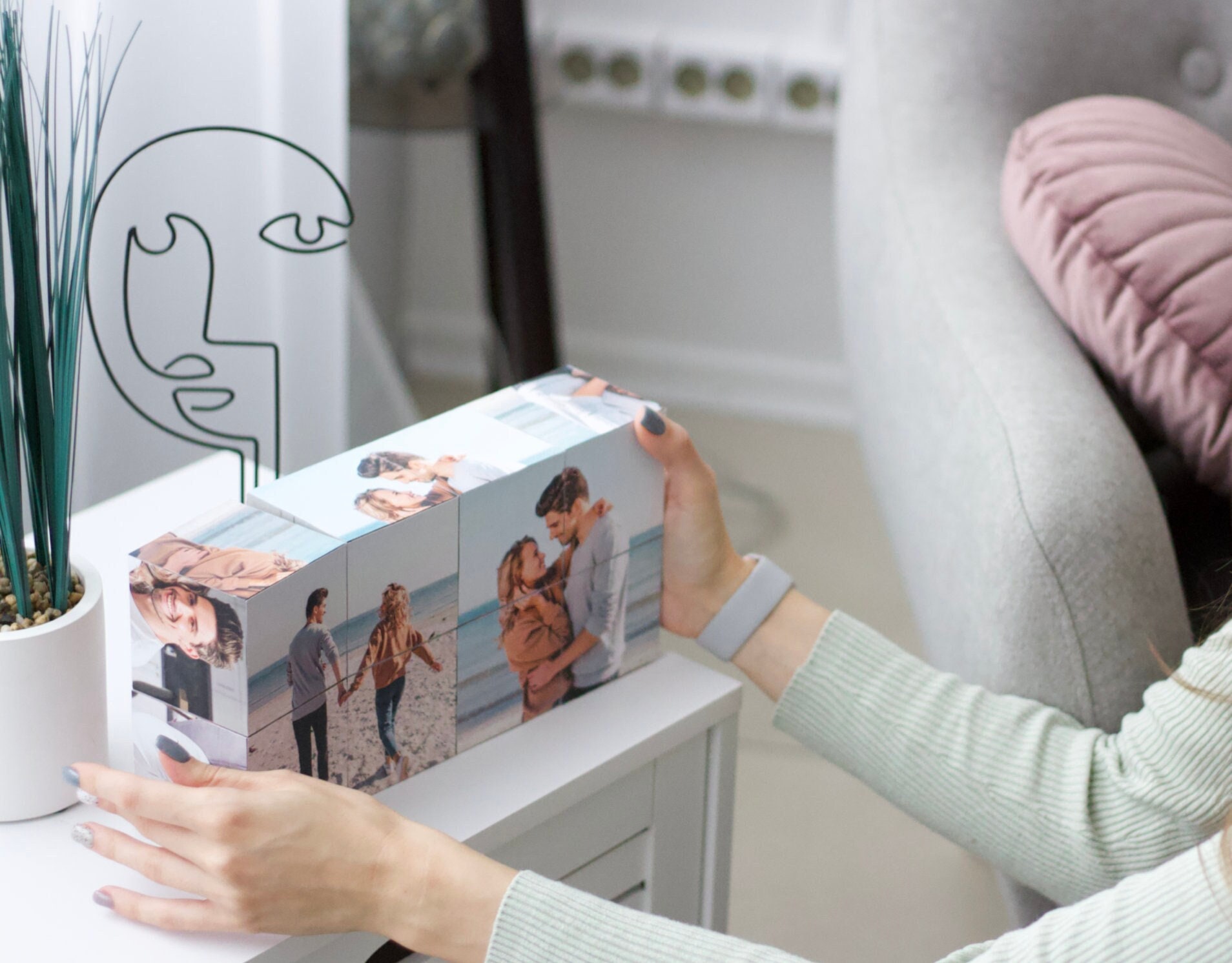 Custom Photo Collage Wooden Photo Box Rotating Photo Cube - Etsy