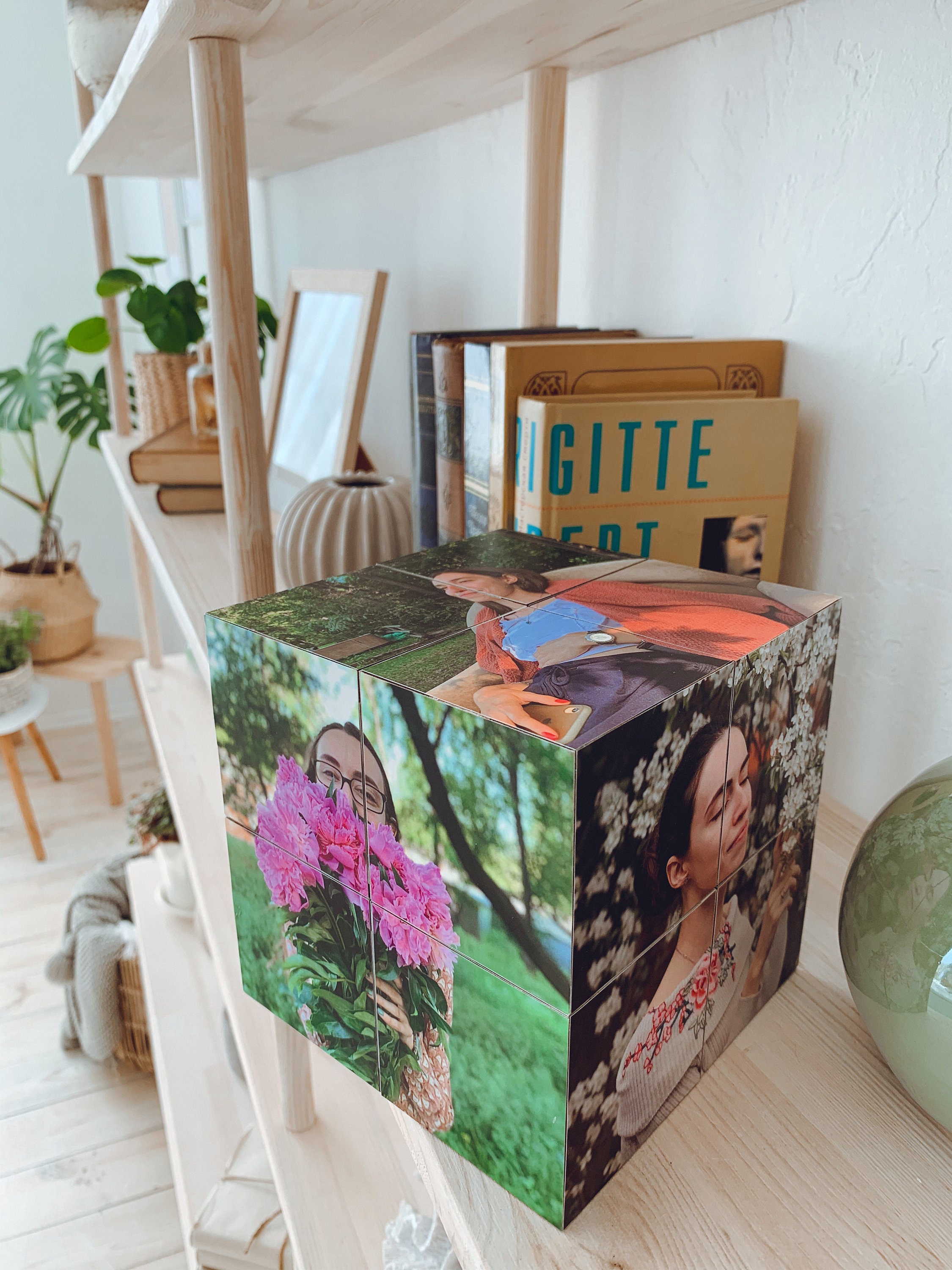 Custom Photo Collage Wooden Photo Box Rotating Photo Cube - Etsy