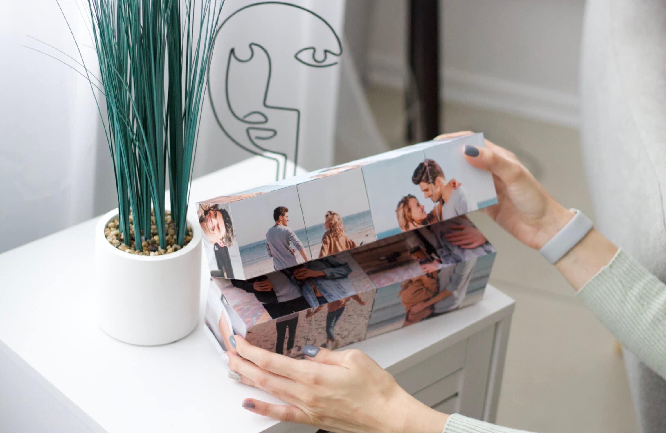 Custom Photo Collage Wooden Photo Box Rotating Photo Cube - Etsy