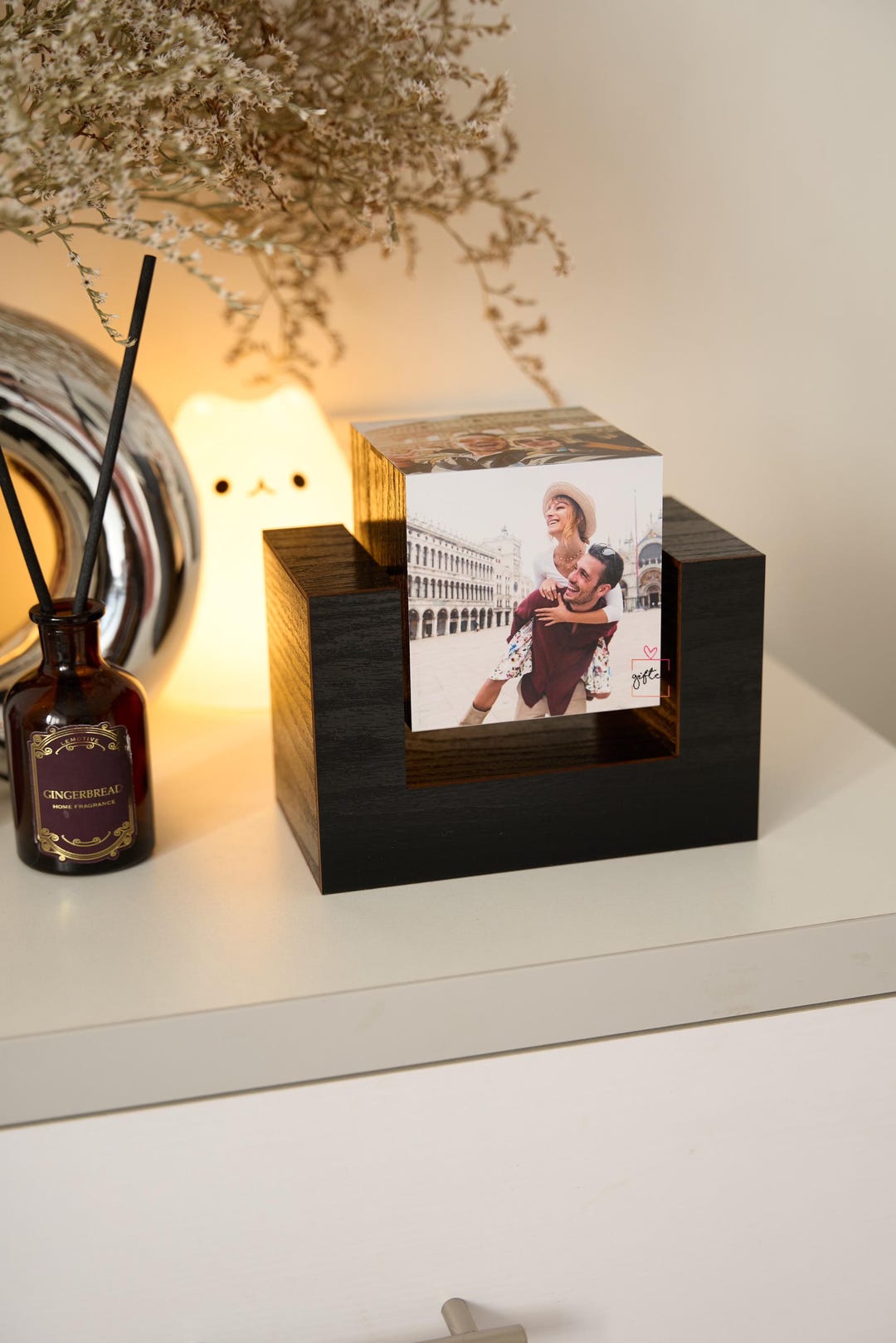 Personalized Rotating Photo Cube, Wooden Memory Frame, Anniversary Gift ...