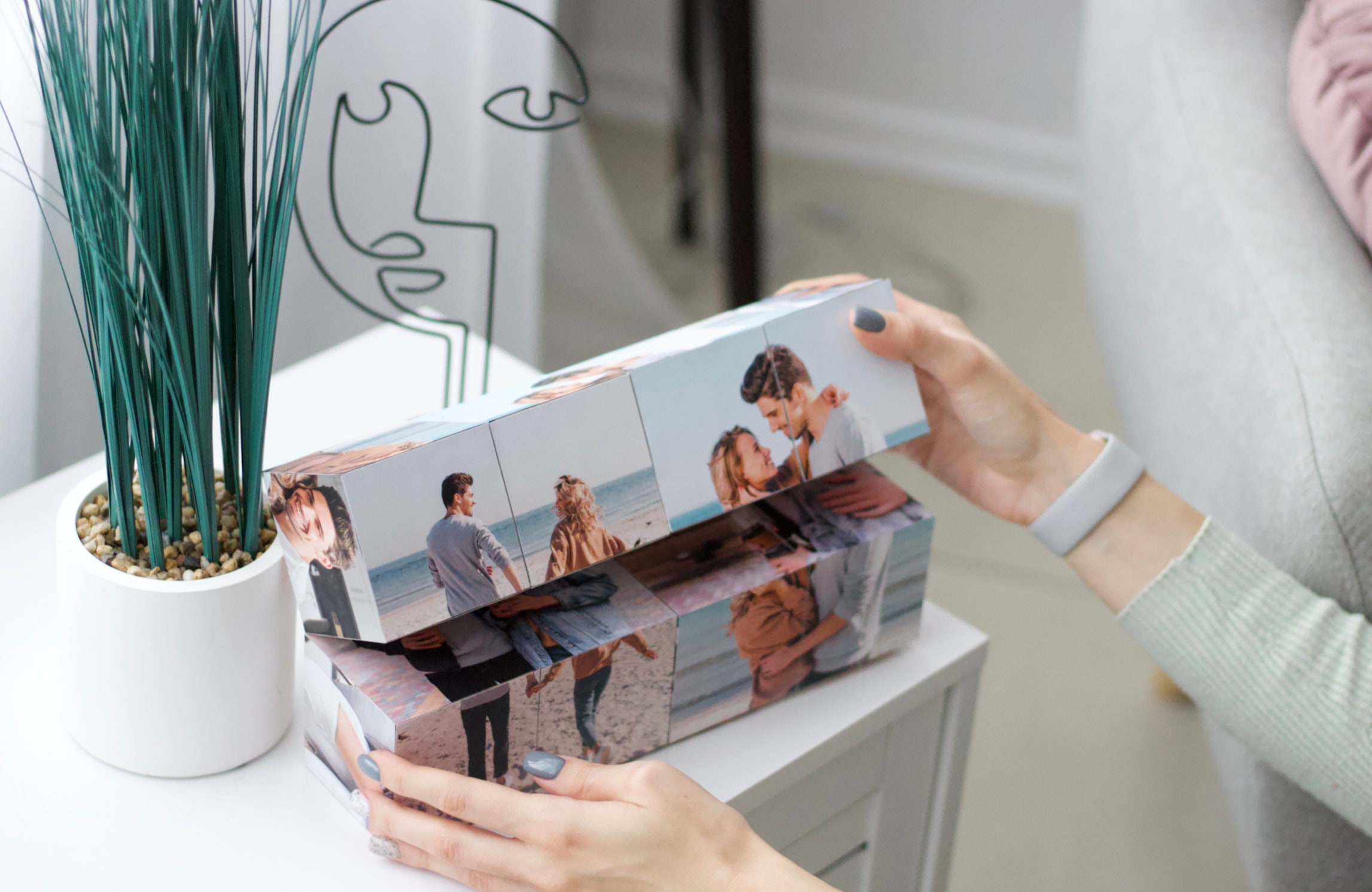 Custom Photo Collage Wooden Photo Box Rotating Photo Cube - Etsy