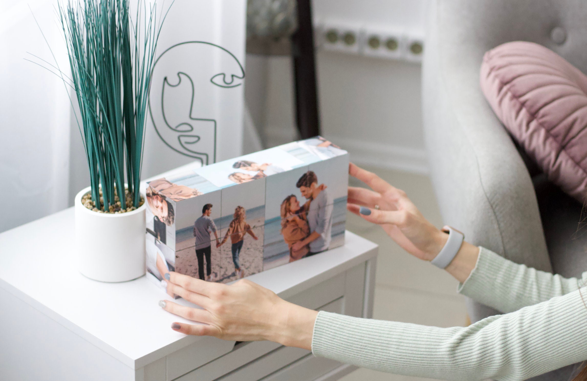 Custom Photo Collage Wooden Photo Box Rotating Photo Cube - Etsy