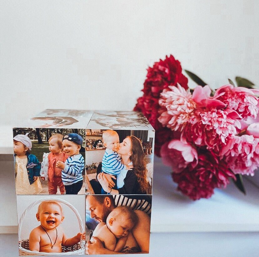 Rotating Photo Cube, Personalized Photo Cube, Wood Photo Cube, Special ...