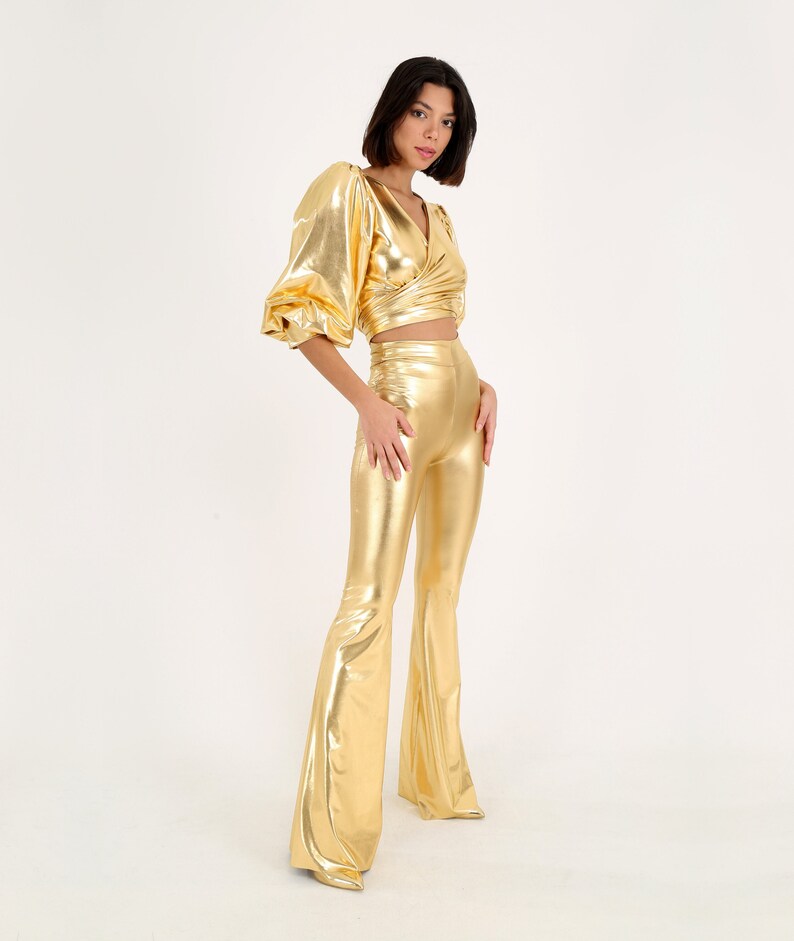 Disco Flare Pants Gold Metallic Bell Bottoms Rave Costume - Etsy