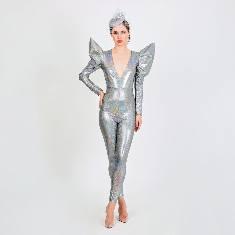 Hologram Futuristic Costume, Exaggerated Shoulders Jumpsuit, David ...