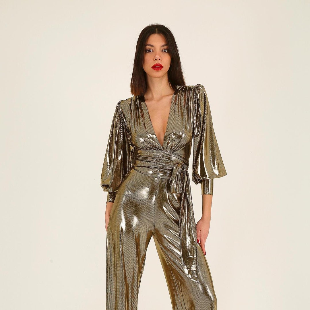 Gold Wide Leg Jumpsuit, Studio 54 Outfit, 70s Cher Costume, New Year's ...