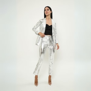 Silver Women's Suit, Metallic Jacket, Unique Costume, Designer Blazer ...