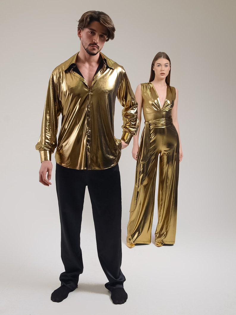 Gold Matching Couples Disco Outfit, 70s Party Aba Costume, Studio 54 ...