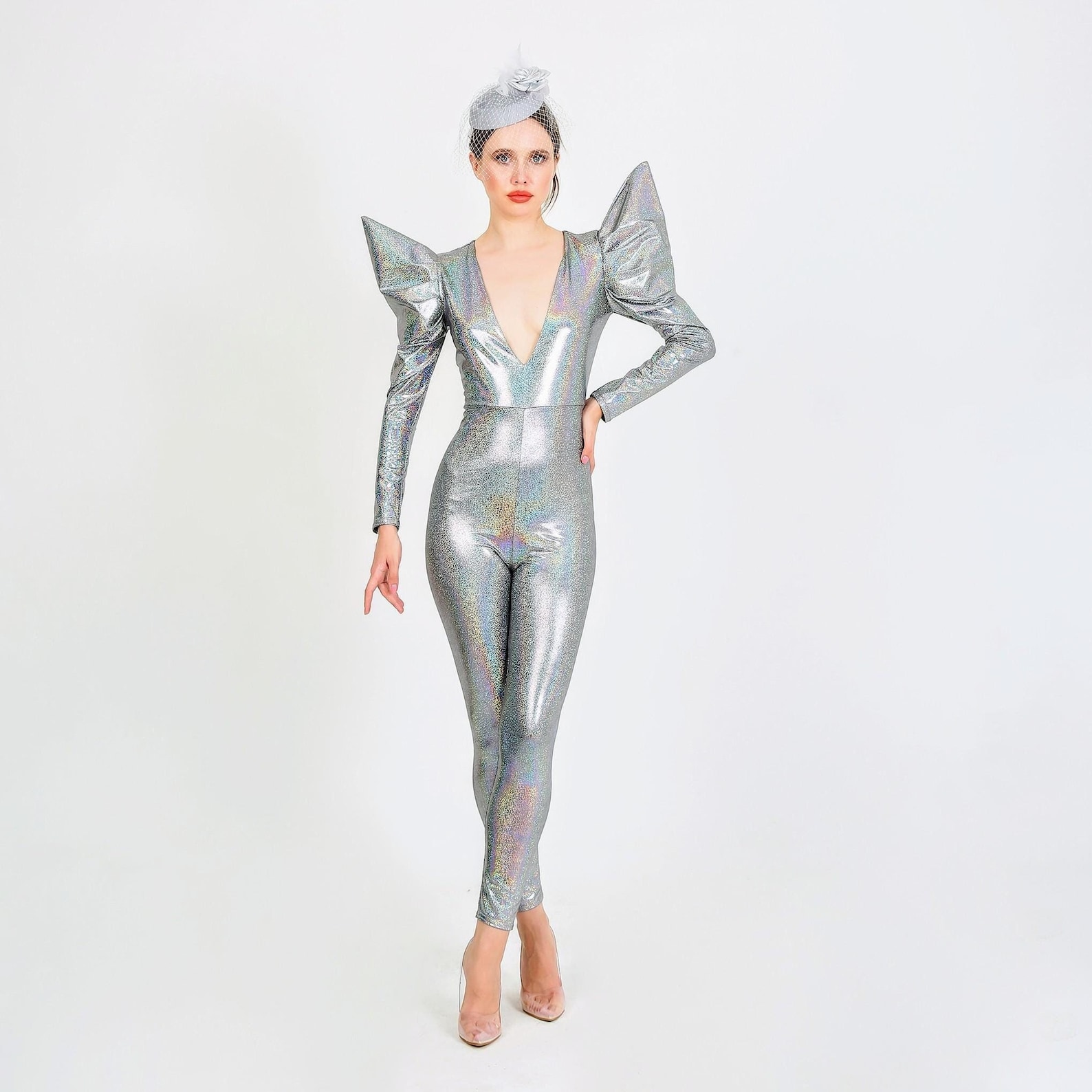 Hologram Futuristic Costume, Exaggerated Shoulders Jumpsuit, David ...