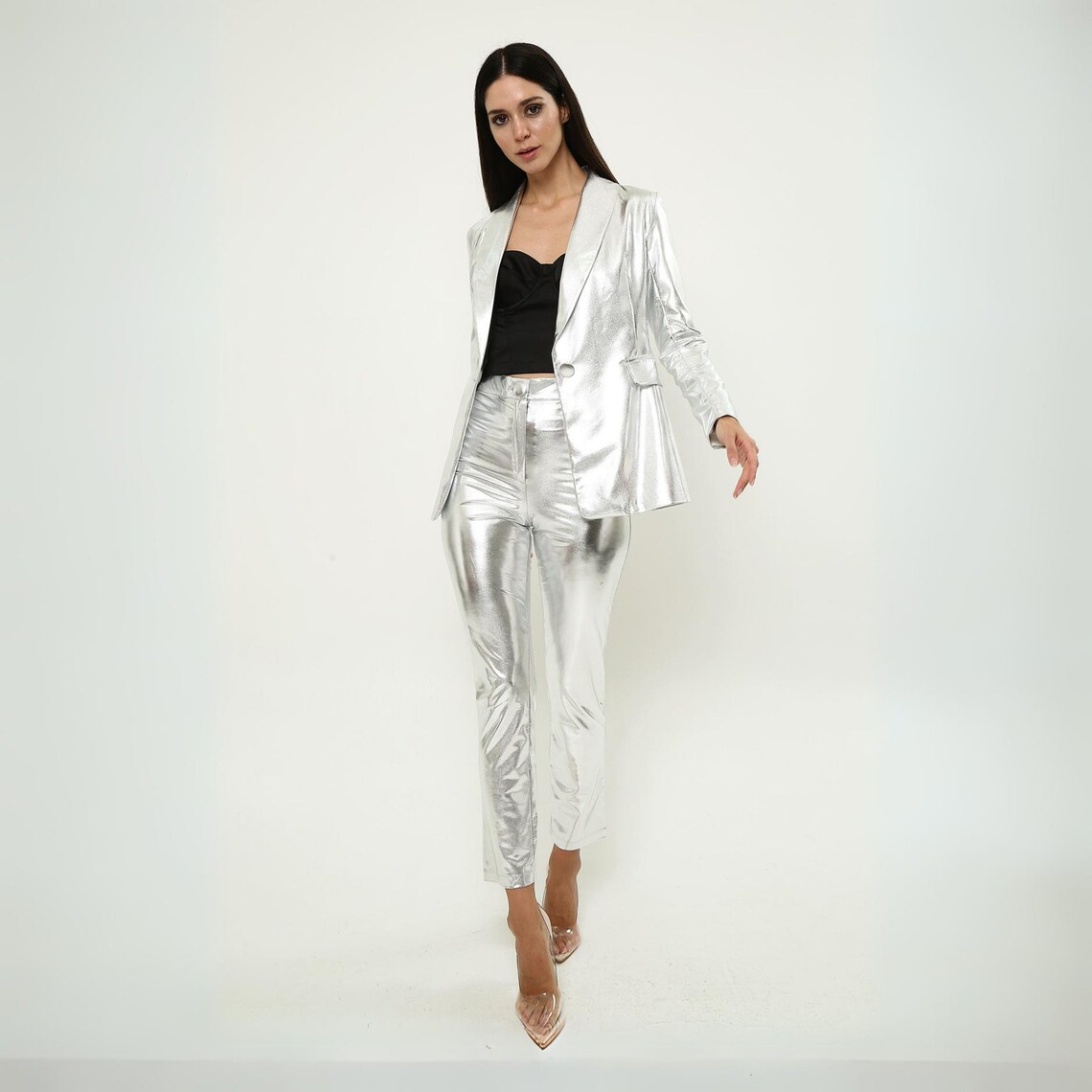 Silver Women's Suit, Metallic Jacket, Unique Costume, Designer Blazer ...