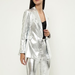 Silver Women's Suit, Metallic Jacket, Unique Costume, Designer Blazer ...