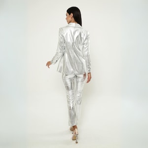 Silver Women's Suit, Metallic Jacket, Unique Costume, Designer Blazer ...