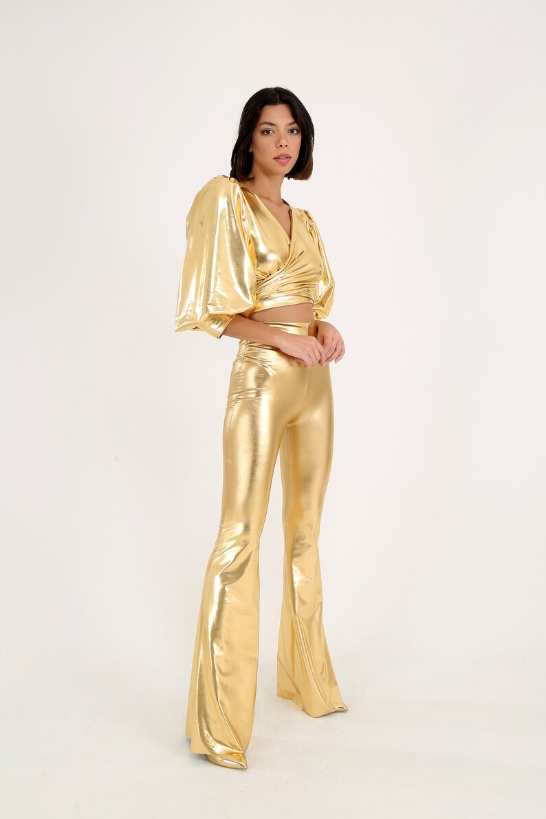 Gold Metallic Top Rave Outfit Bell Sleeve Top Burning Man - Etsy