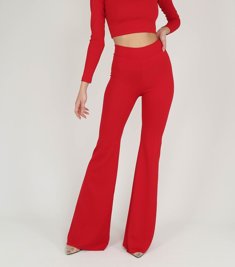 Red High Waist Bell Bottoms Pants and Top Set,two Piece Set - Etsy