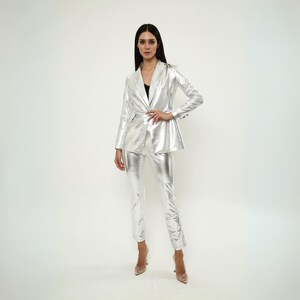 Silver Women's Suit, Metallic Jacket, Unique Costume, Designer Blazer ...