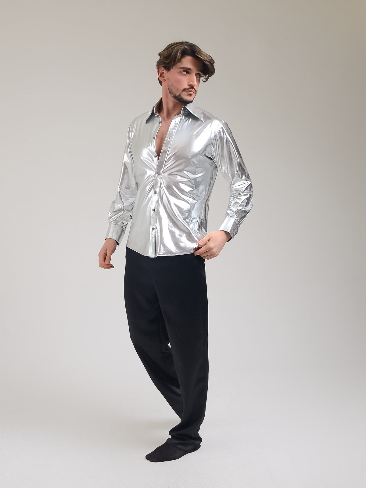 1970s Metallic Man Shirt, Silver Disco Shirt, Studio 54 Man Outfit ...