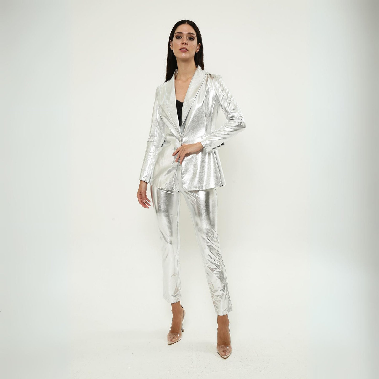 Silver Women's Suit, Metallic Jacket, Unique Costume, Designer Blazer ...
