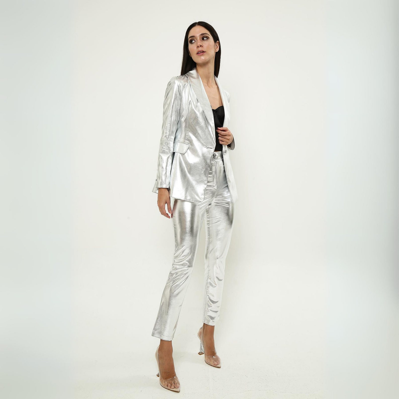Silver Women's Suit, Metallic Jacket, Unique Costume, Designer Blazer ...