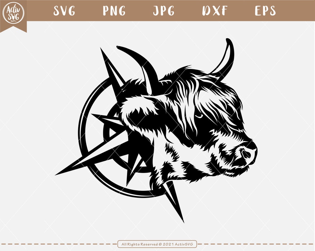 Highlander Cow Svg Head 03 Compass Farm Svg Farmer Svg for - Etsy