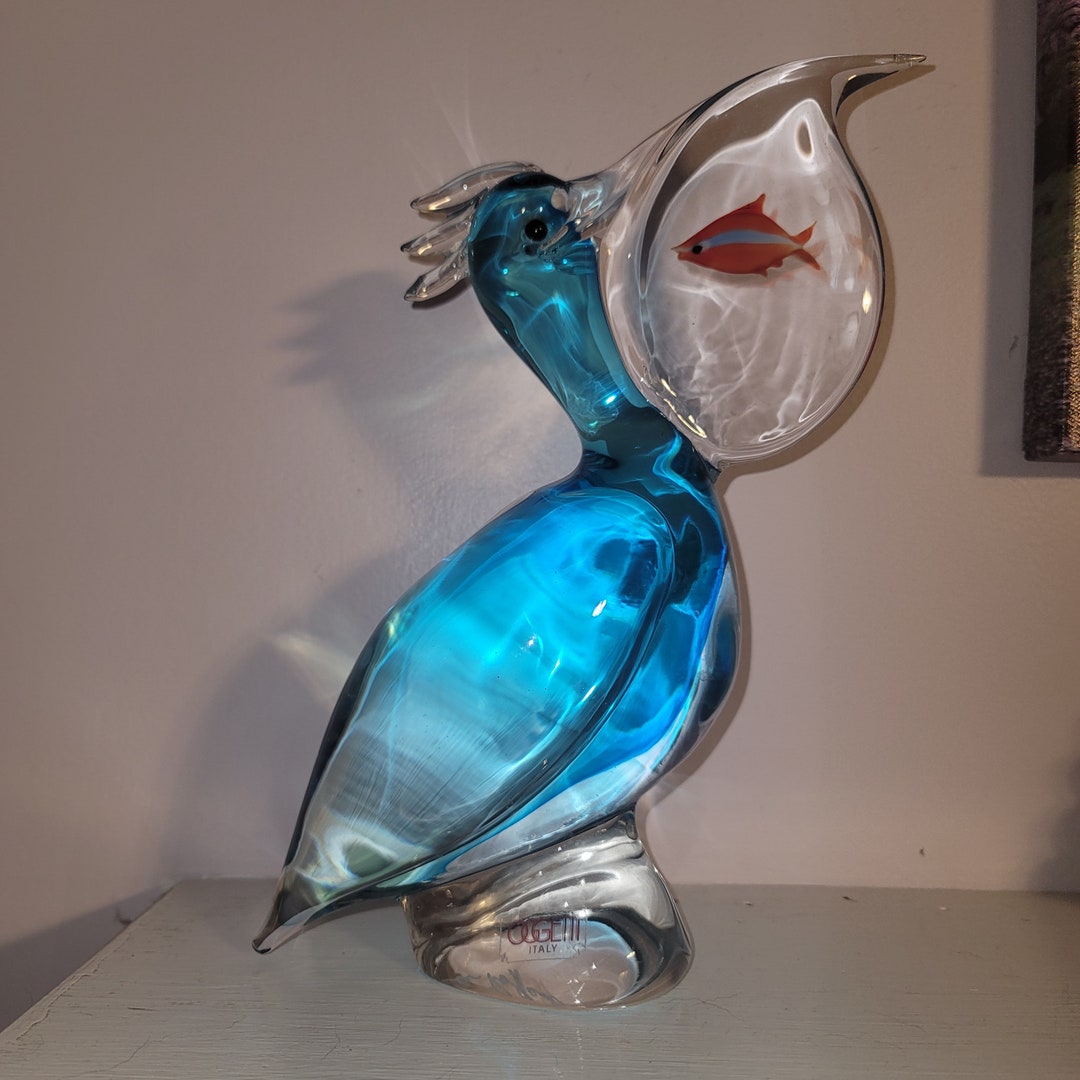 Signed Elio Raffaeli Murano Art Glass Pelican Sculpture Oggetti Italy ...