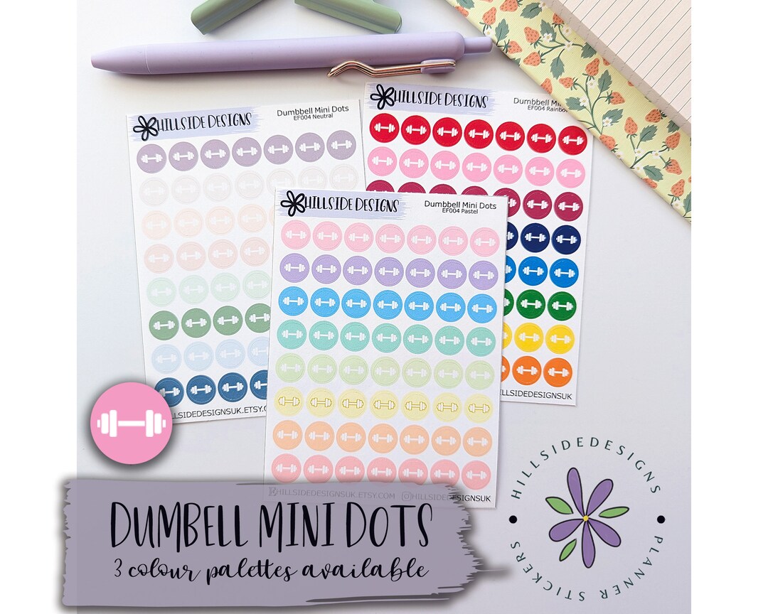 Dumbbell Mini Dot Stickers - Exercise, Workout, Gym Stickers - Planner ...