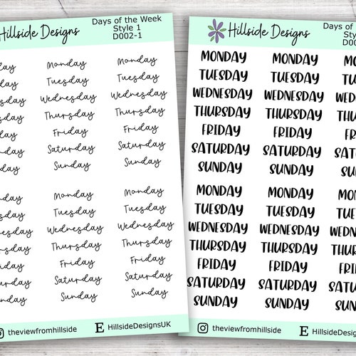 Days of the Week Functional Stickers for Planner Calligraphy - Etsy