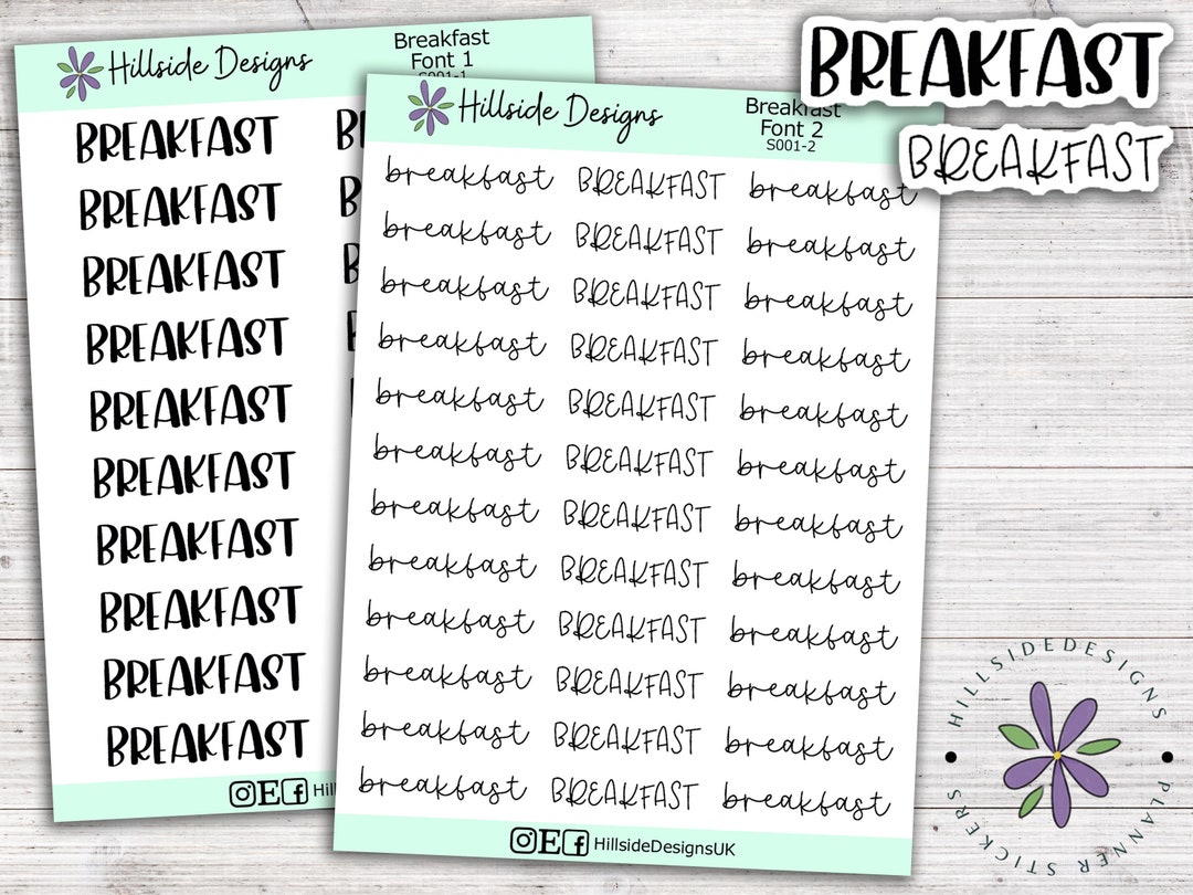 Breakfast Script Stickers: Planner, Journal Stickers - Etsy