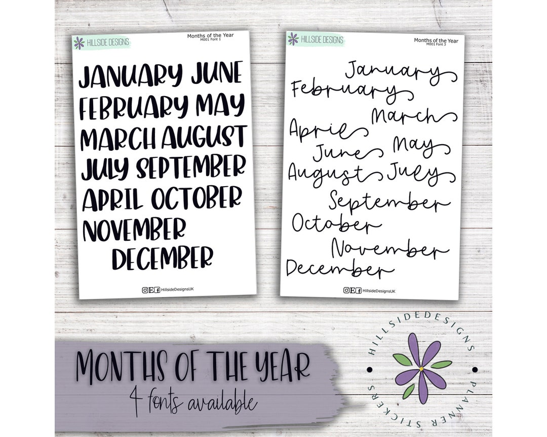 Months of the Year Stickers - Planner, Journal, Bullet Journal ...