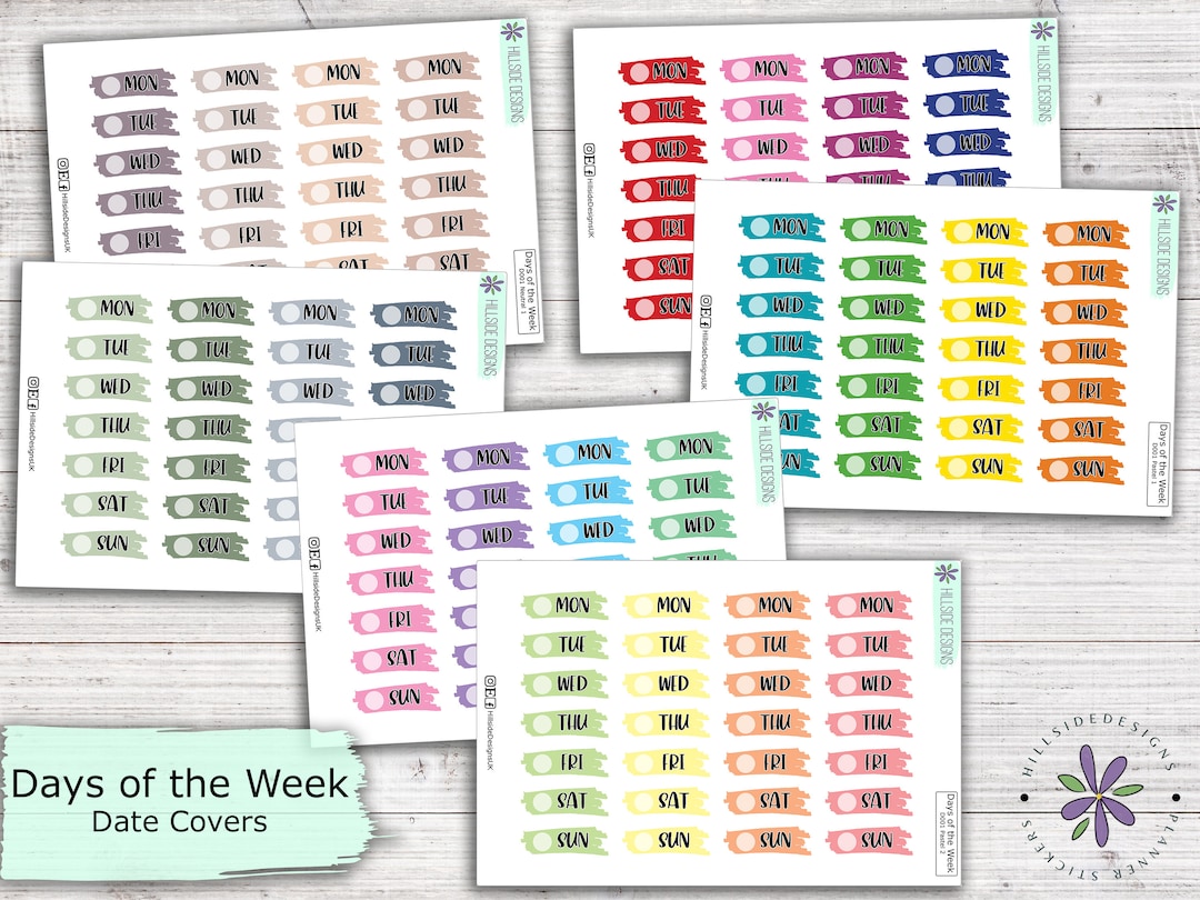 Days of the Week Stickers - Planner, Journal, Bullet Journal, Hobonichi ...