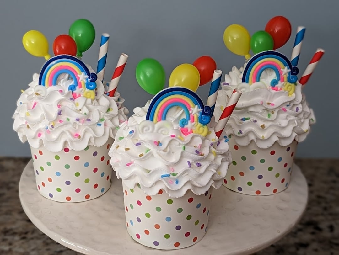 Faux Fake Birthday Cupcake Whipped Cream Tiered Tray Decor - Etsy