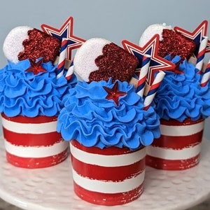 4th of July Patriotic Fake Faux Cup Cake Whip Cream Independence Day ...