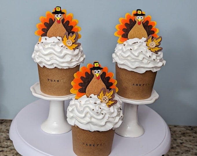 Fake Fall Autumn Cupcake Thanksgiving Turkey Dessert Tiered Tray Decor ...