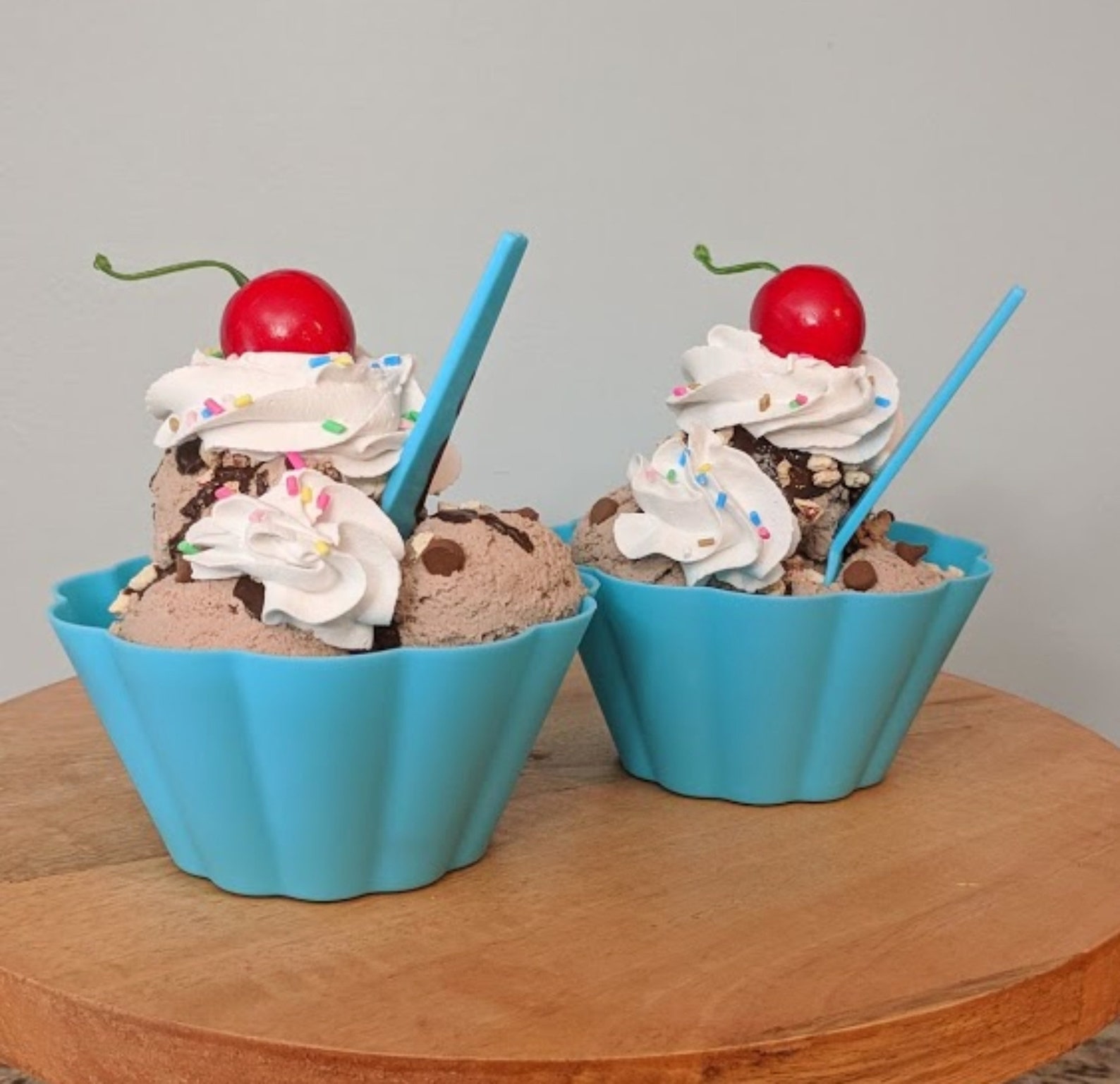 Fake Faux Strawberry Ice Cream Sundae Summer Dessert Tiered Tray Decor ...
