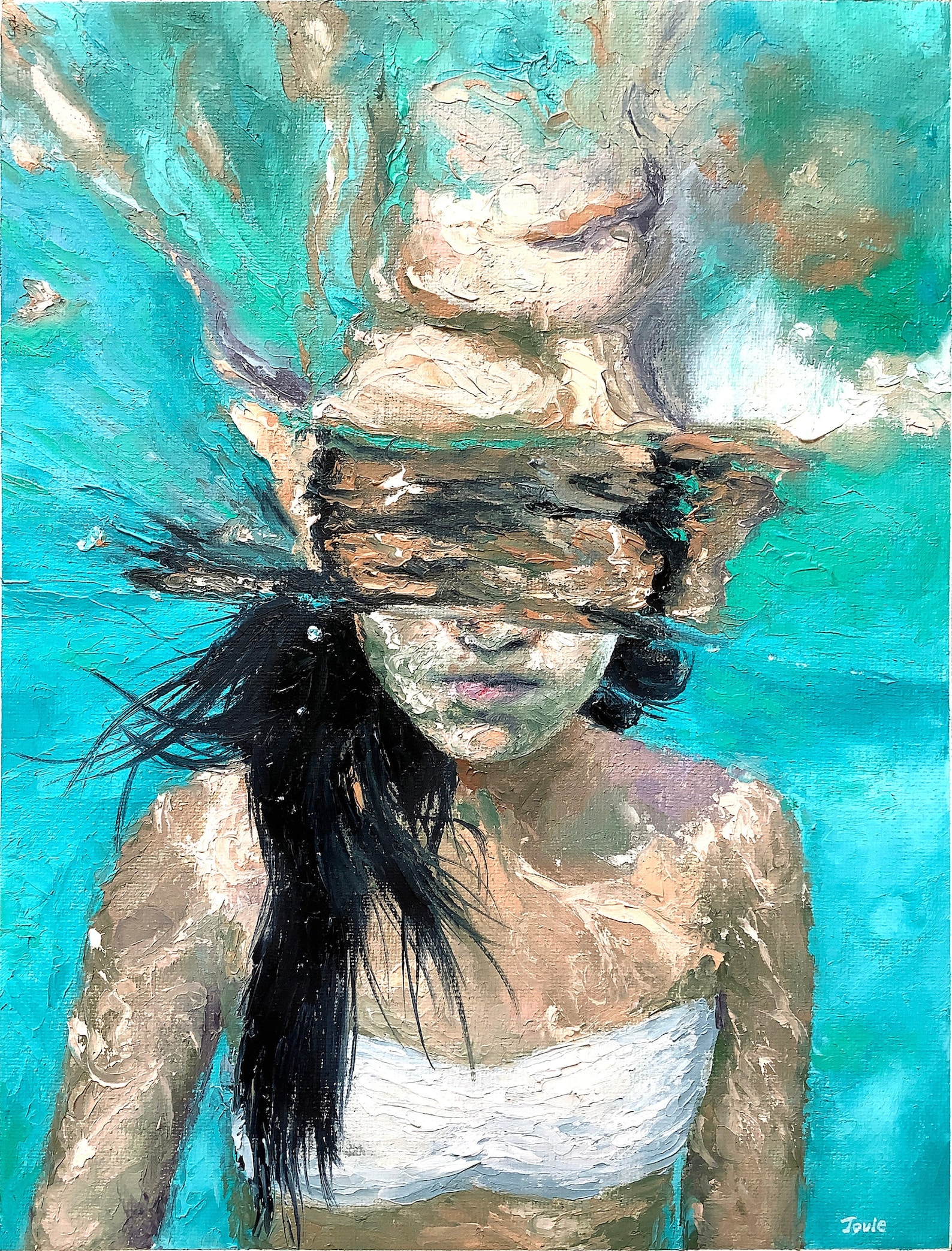 Underwater II - Original Oil Painting, Woman in the Pool, Modern Abstract Art, 9x12 - Etsy Canada
