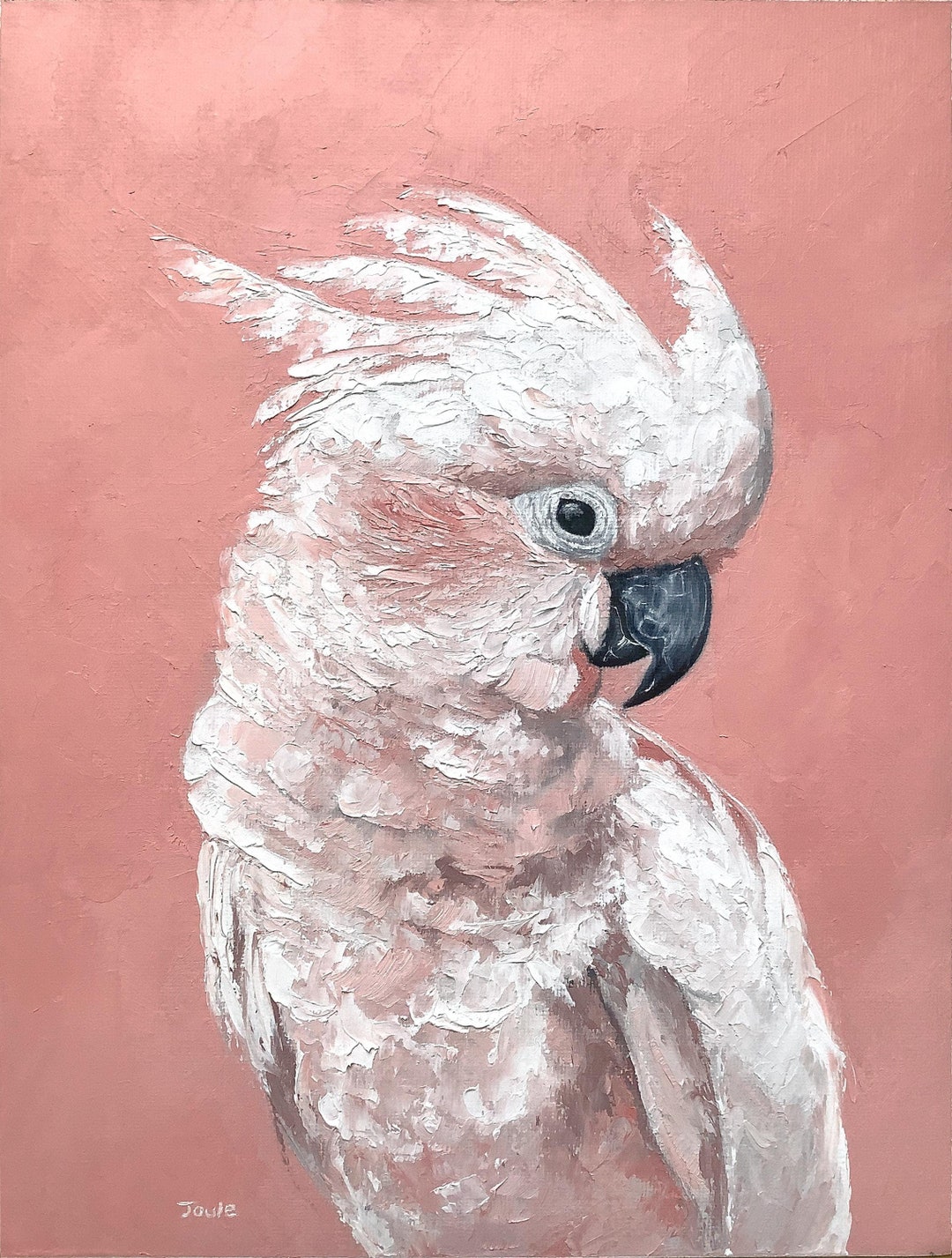 Rosy Perch - Original Oil Painting, Pink Cockatoo Parrot Bird Art, 9x12 ...