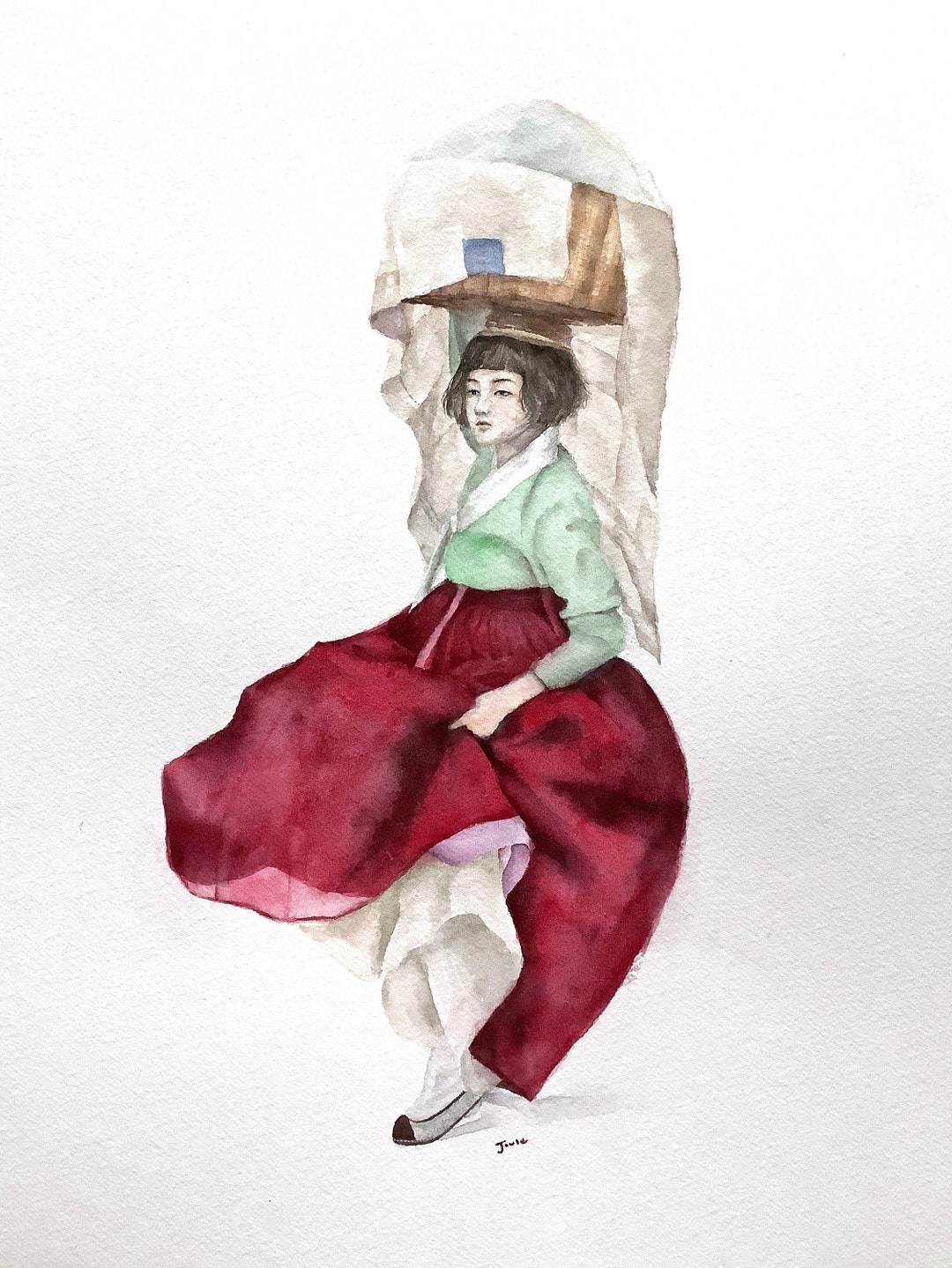 A Girl Wearing Hanbok - Original Watercolor Painting by Locatehereart ...
