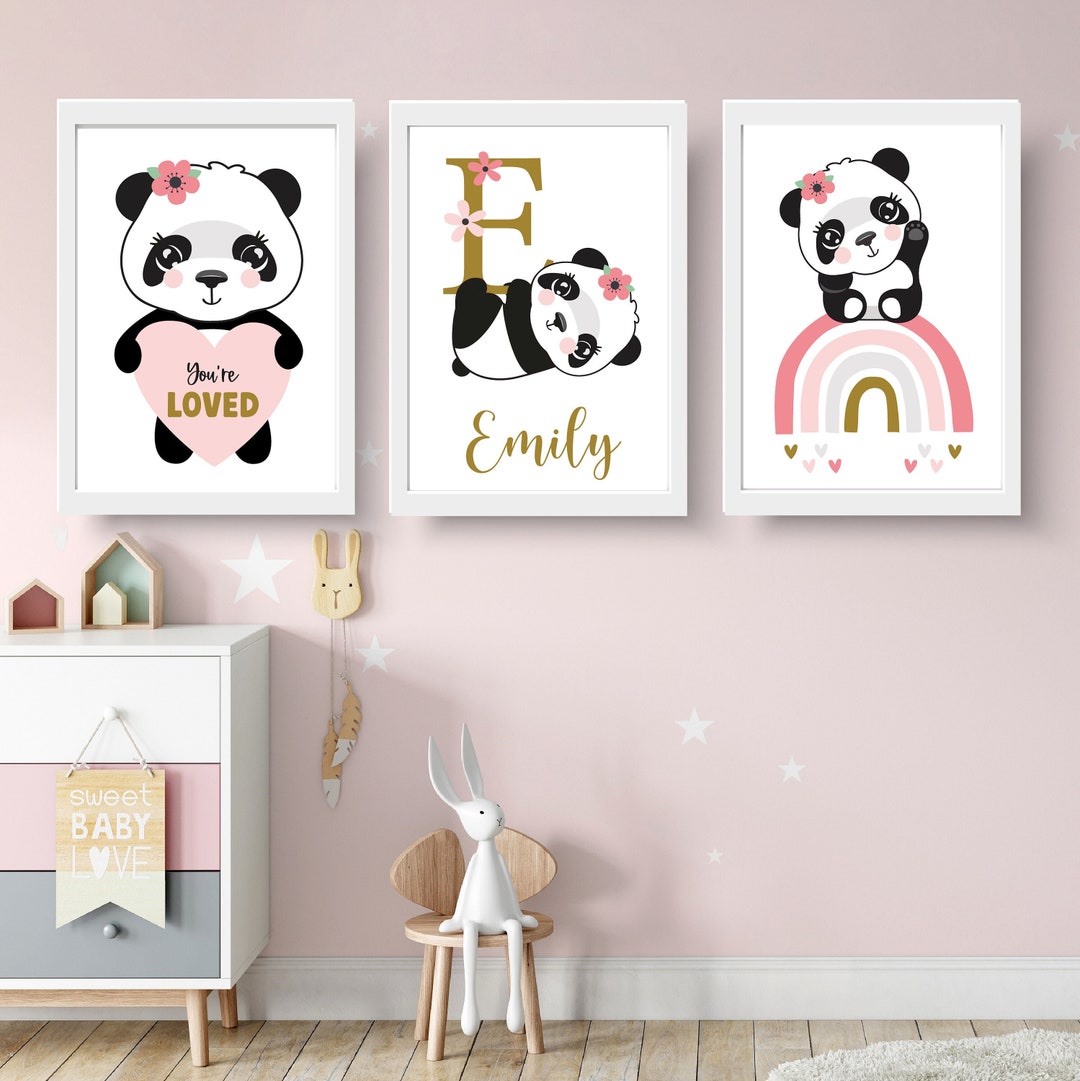 Personalised Girls Bedroom Decor Set of 3 Panda Bedroom Wall - Etsy