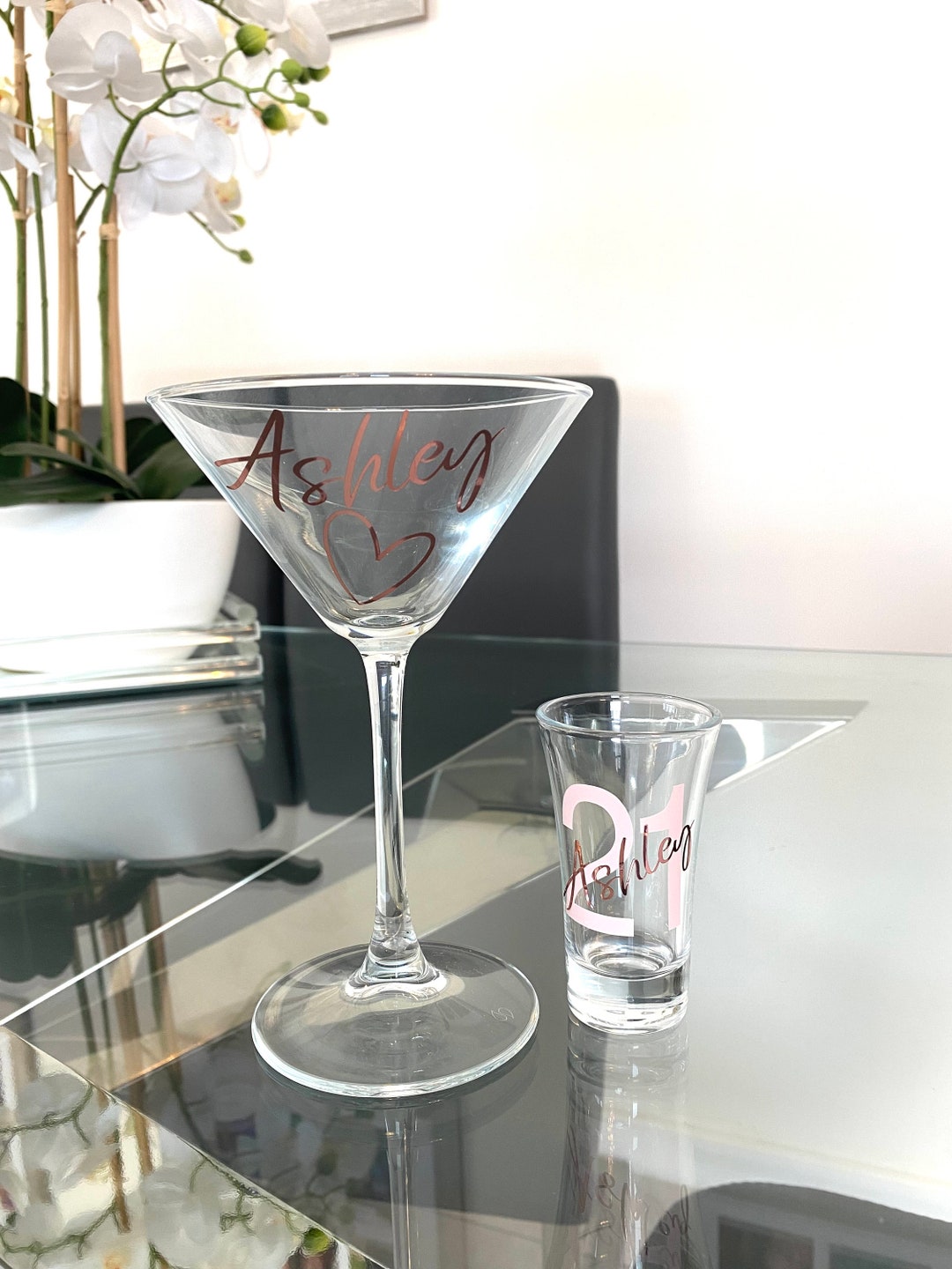 Personalised Martini Cocktail Glass, Martini Set With Matching Shot ...