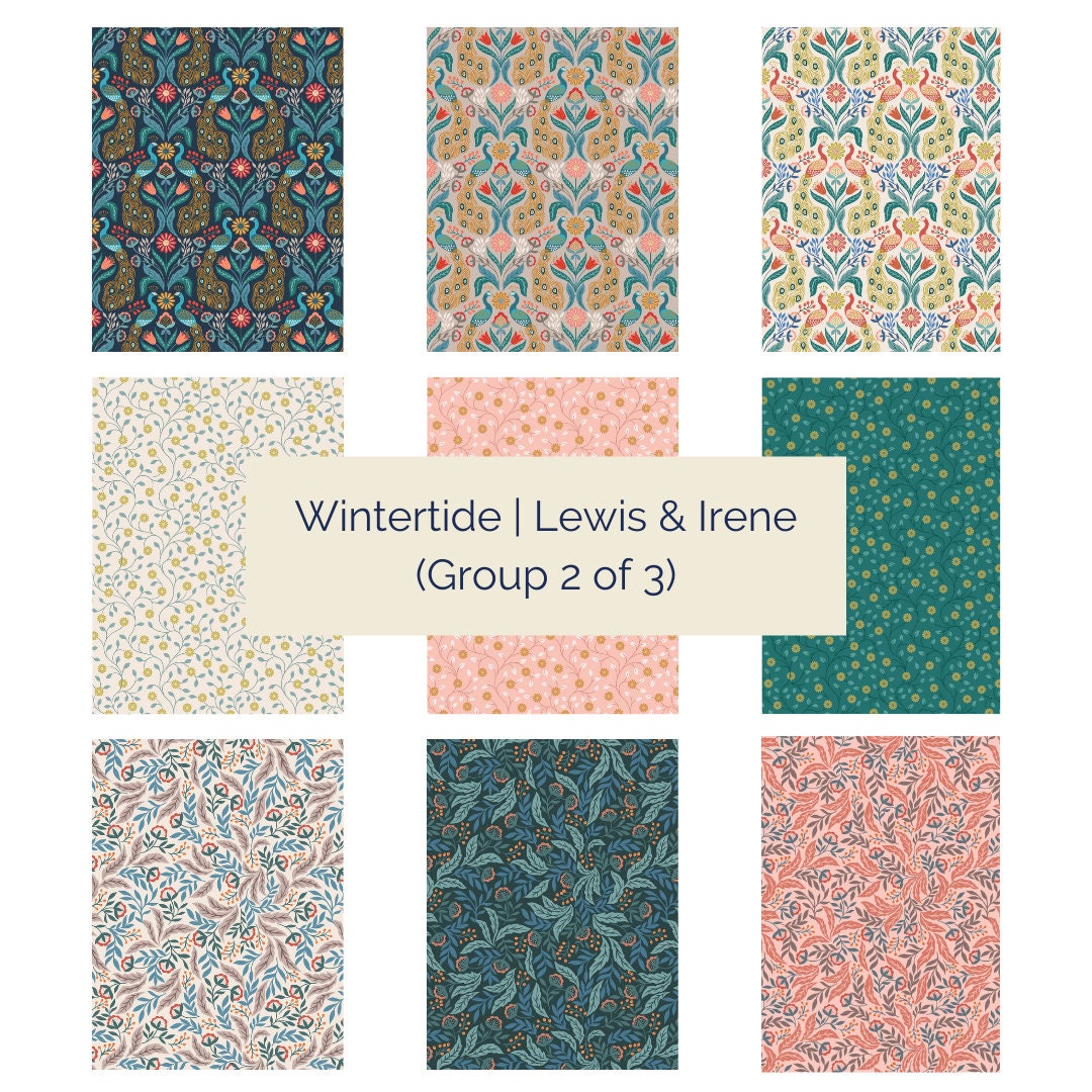 Wintertide Cotton Fabric: Peacocks and Florals Print by Lewis & Irene ...