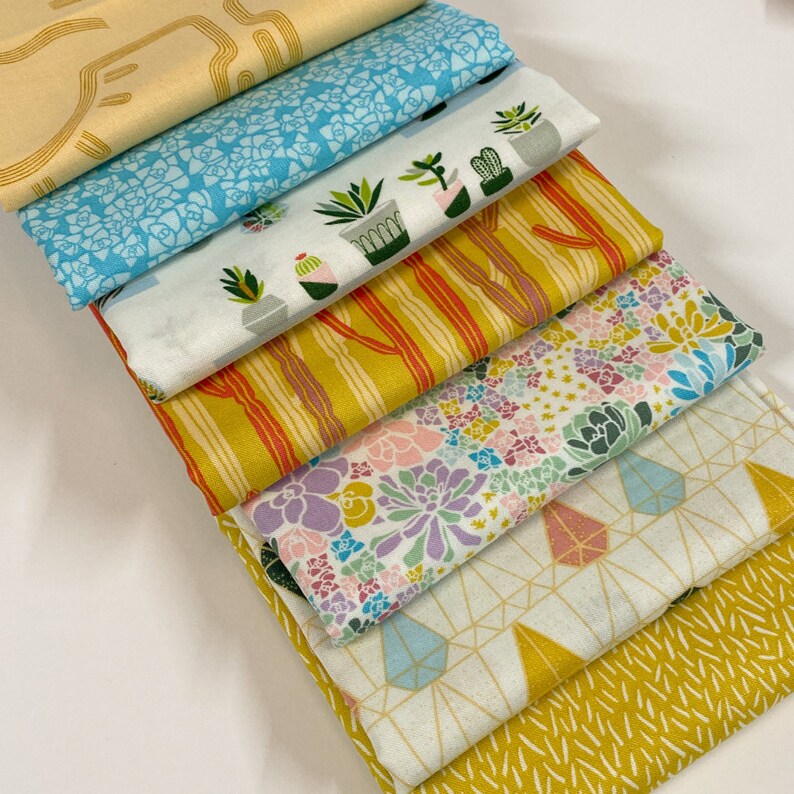 Arid Oasis Cotton Fabric Bundle: Mustard Cactus Succulent Prints - Etsy