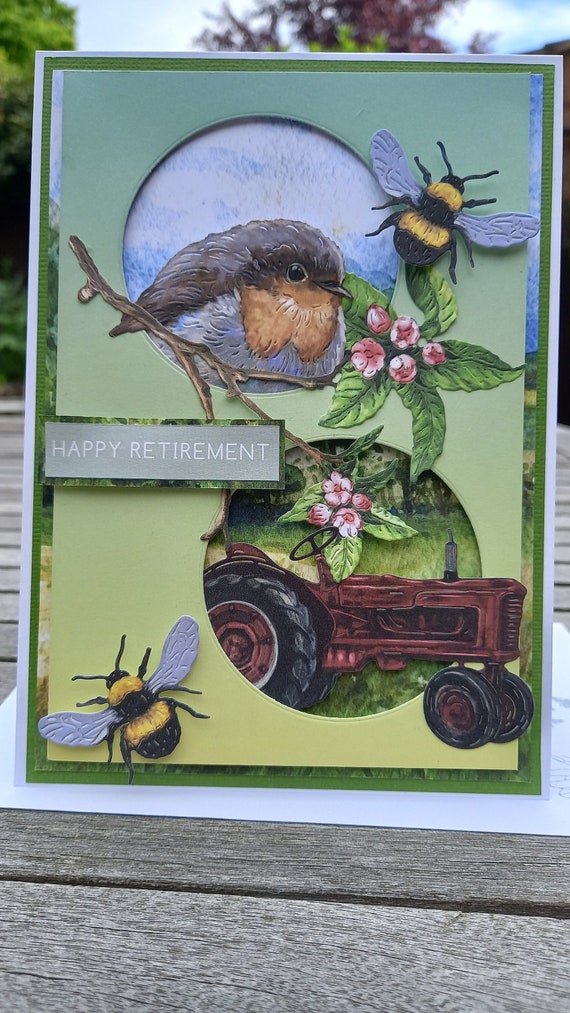 Robin and Tractor Happy Retirement 5x7 Tent Fold Greetings | Etsy