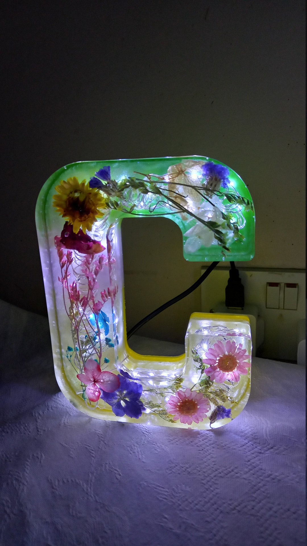 Floral Letter "c" Epoxy Resin Lamp - Etsy