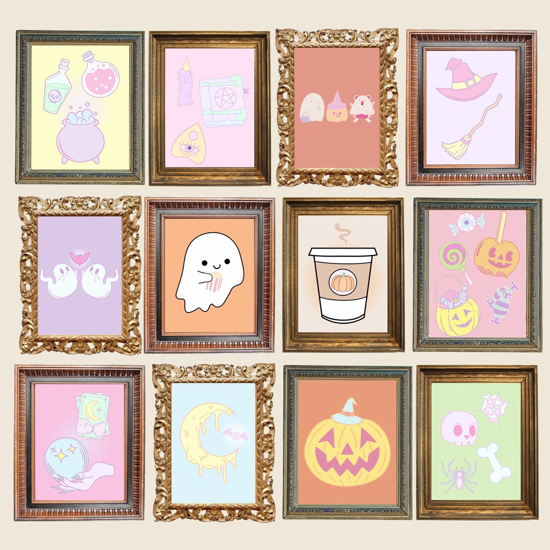 Halloween Printable Wall Art Cute and Colourful Set of 12 - Etsy