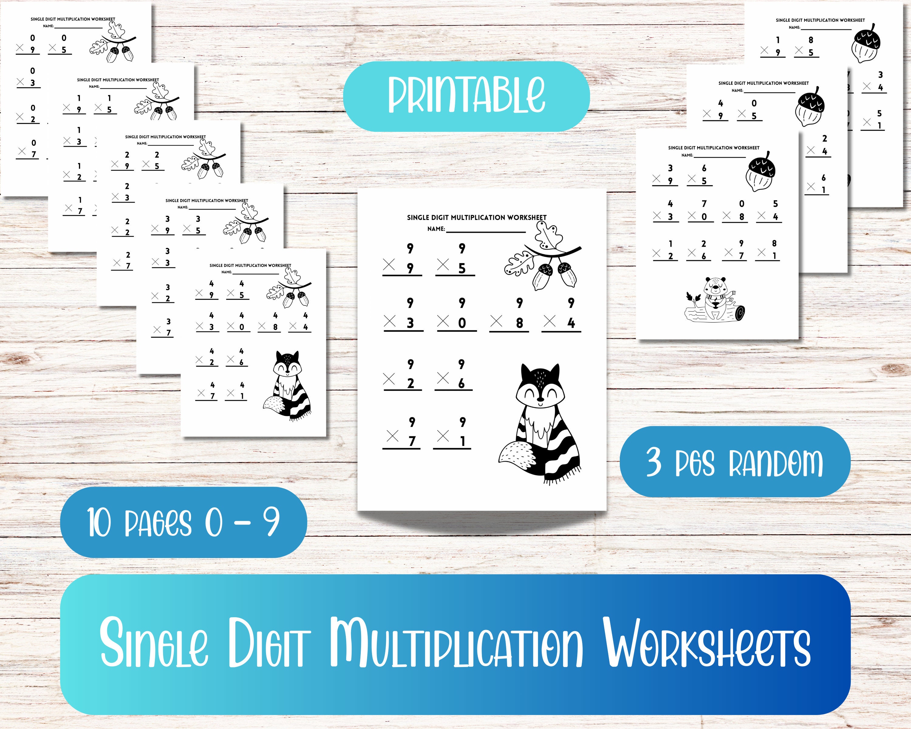 Printable Fall and Winter Themed Single Digit Multiplication Worksheets ...