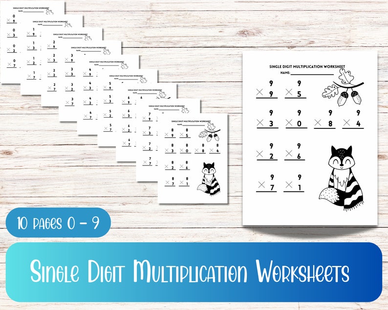 Printable Fall and Winter Themed Single Digit Multiplication Worksheets ...