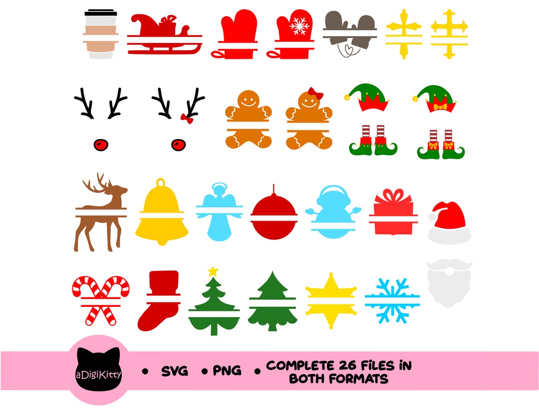Christmas Frames SVG PNG Bundle, Split Name Frames SVG, Digital ...