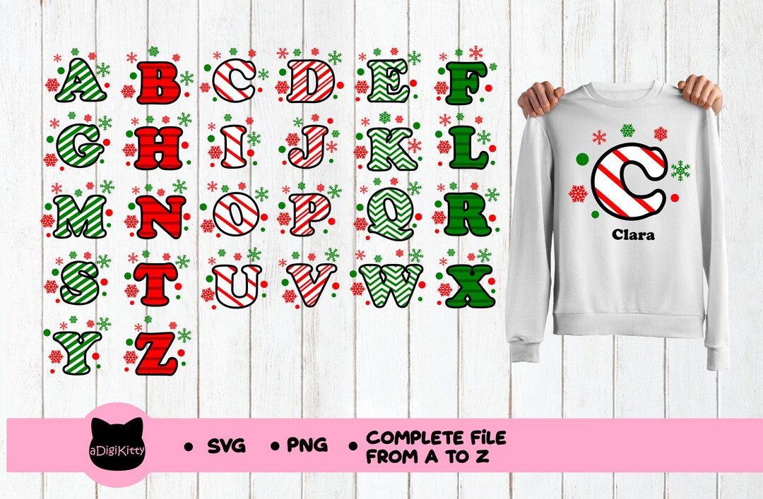 Christmas Alphabet SVG Monogram SVG PNG A-Z Letters Alphabet Cricut ...