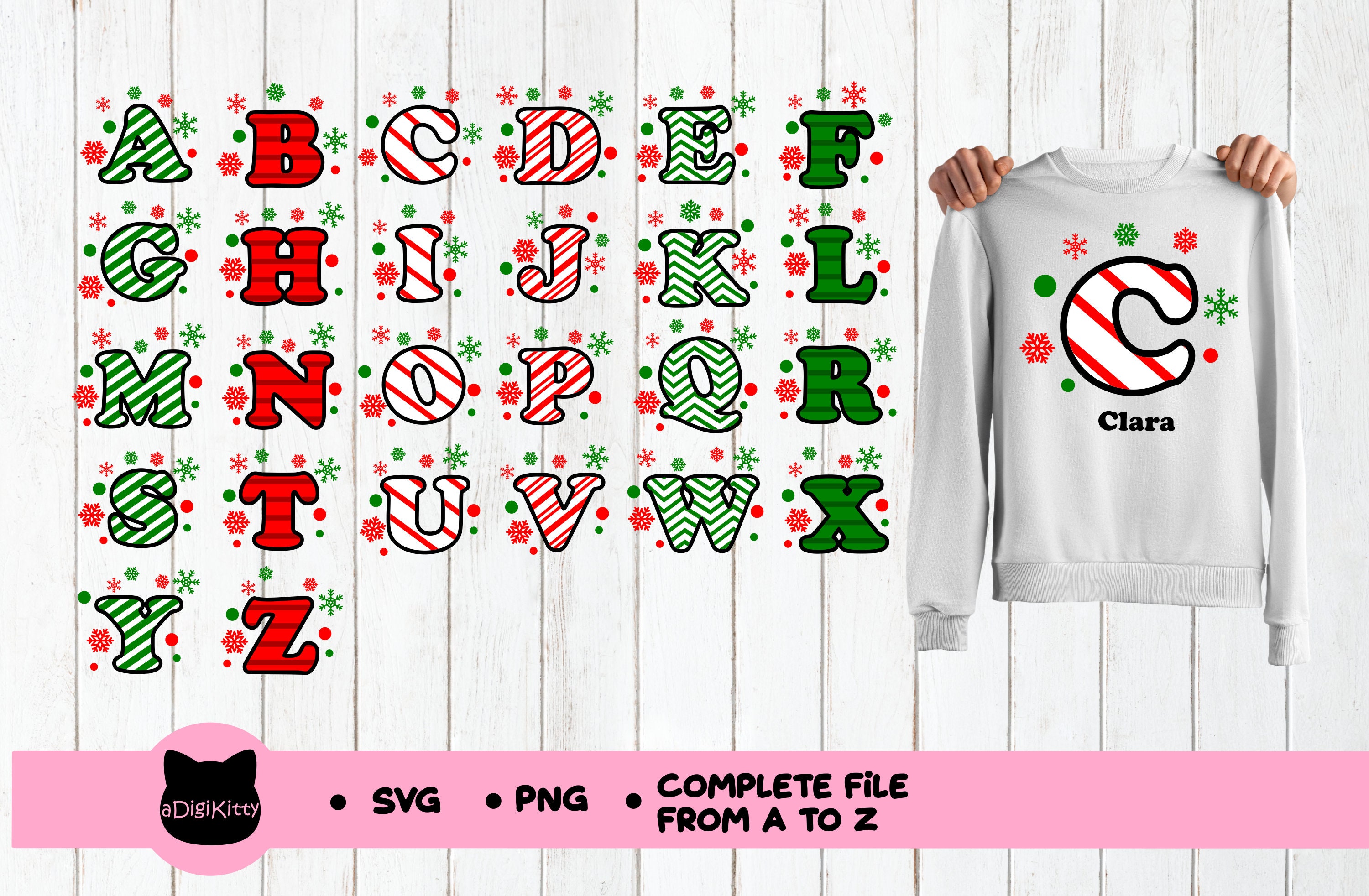 Christmas Alphabet SVG Monogram SVG PNG A-Z Letters Alphabet Cricut ...